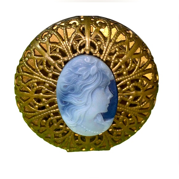 Vintage | Jewelry | Vintage Cameo Compact Brass Color Metal | Poshmark